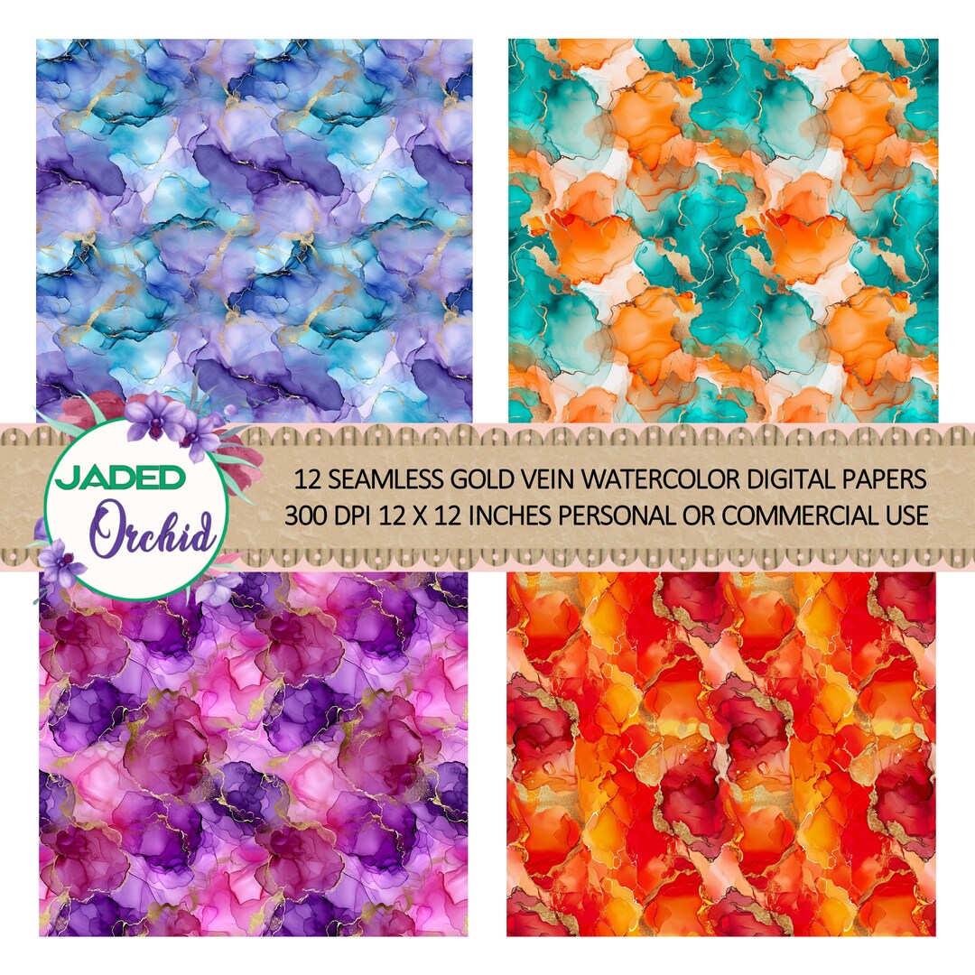 Digital Gold Vein Watercolor Background Paper, Watercolor Alcohol Ink ...