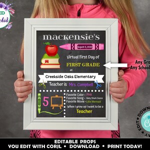 EDITABLE Virtual Back to School Photo Prop Chalkboard Back to School ...