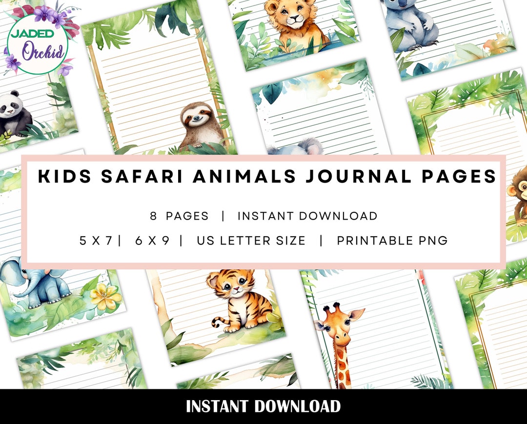 Children's Safari Watercolor Journal Pages, Junk Journal Pages, Jungle ...