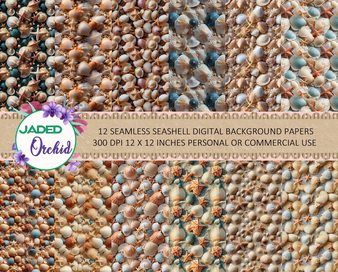 Printable Seashells Digital Paper Beach Seamless Digital - Etsy