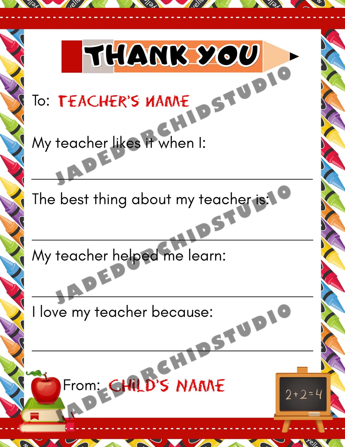 Teachers Appreciation Thank You Questionnaire Teacher's - Etsy