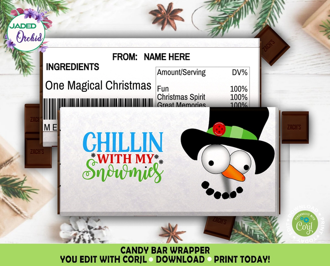 Snowman Christmas Full Size Chocolate Bar Wrappers, Christmas Candy Bar ...