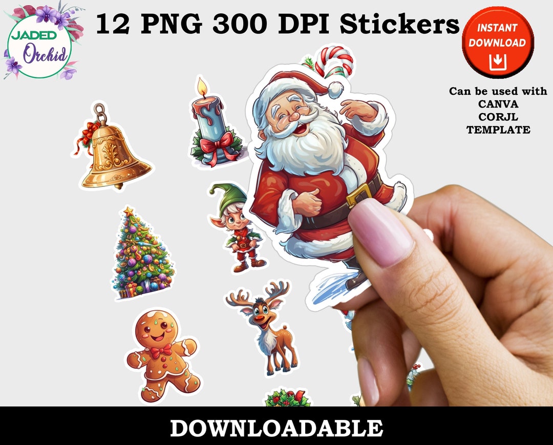 Printable Holiday Stickers, Print and Cut Digital PNG Christmas Sticker ...