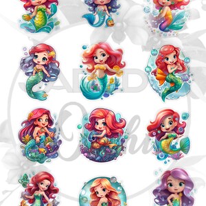Girls Mermaid Print and Cut Digital PNG Sticker Sheet, 24 Different ...