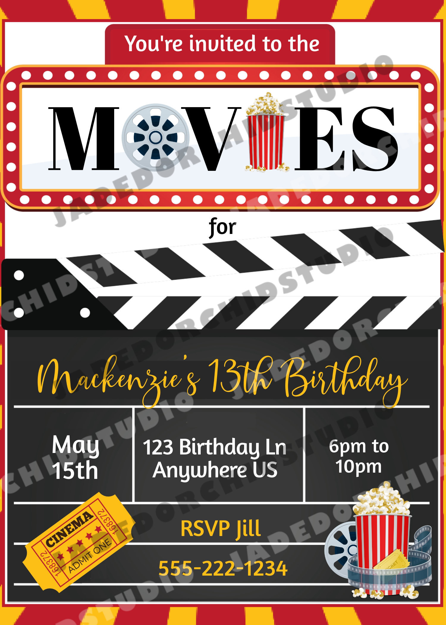 Printable Movie Birthday Invitation Movie Night Birthday | Etsy