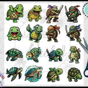 Printable Turtle Print and Cut Digital PNG Sticker Sheets, 16 Different ...