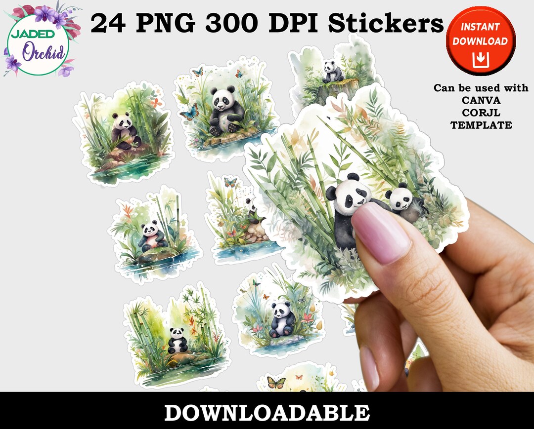 Printable Panda Stickers, Panda AI Art, Pet Animal Print and Cut ...
