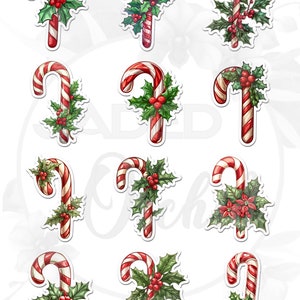 Printable Christmas Candy Cane Stickers, Print and Cut Digital PNG ...
