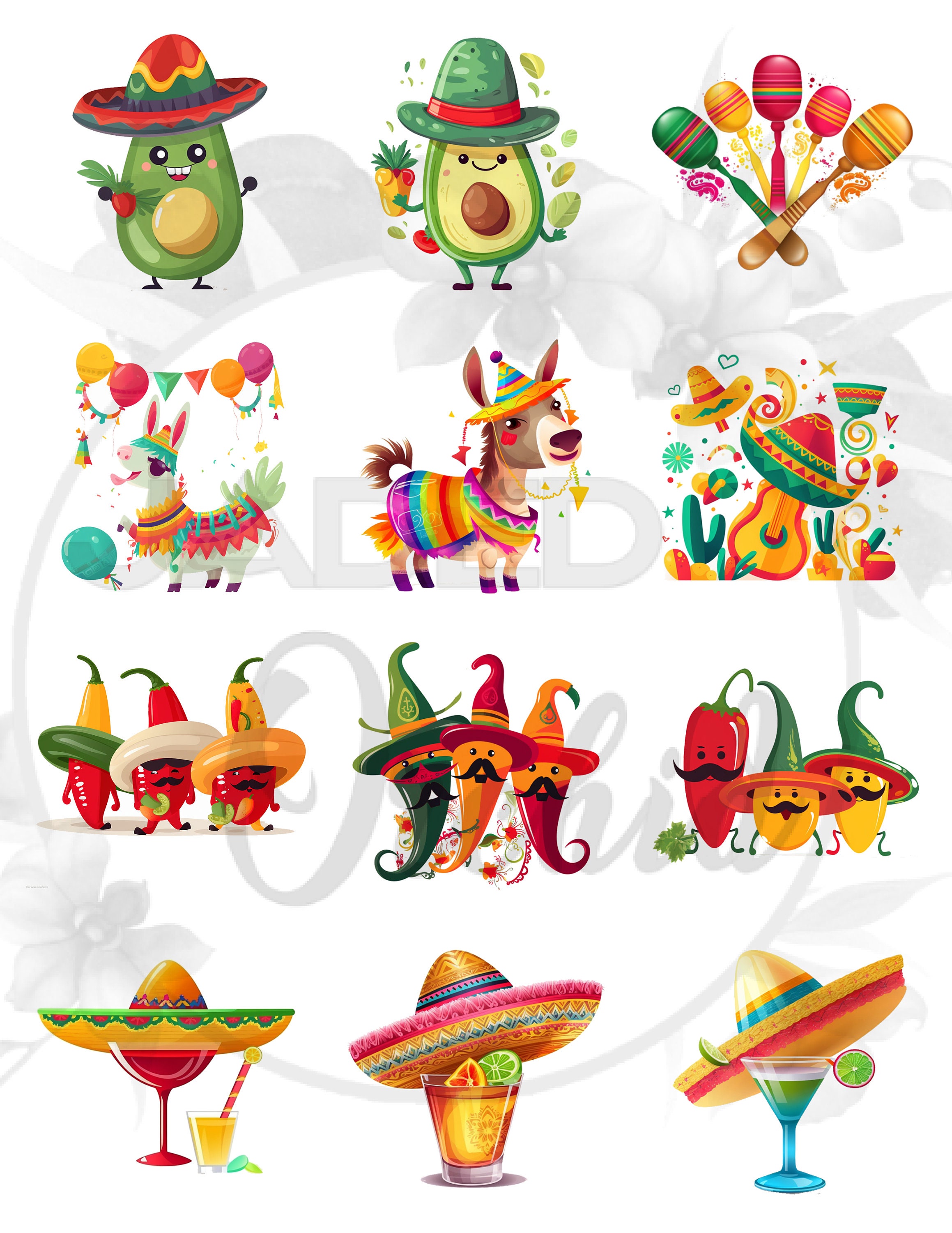 Cinco De Mayo Print and Cut Digital PNG Sticker Sheet Cinco - Etsy