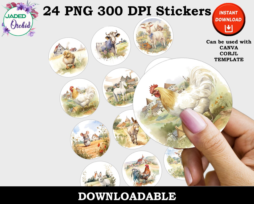 Printable Farm Animal Stickers, Animal Stickers, Print and Cut Digital ...