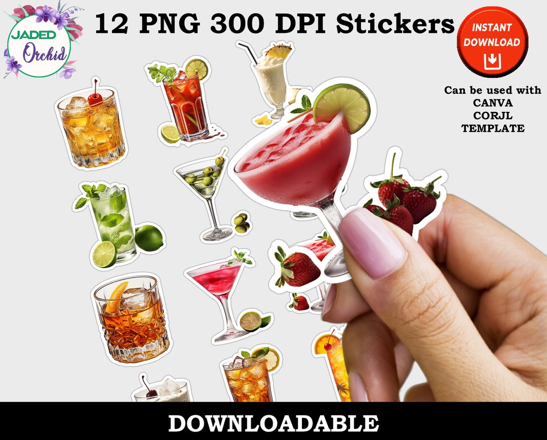 Cocktail Sticker, Print and Cut Digital PNG Sticker, 12 Different ...