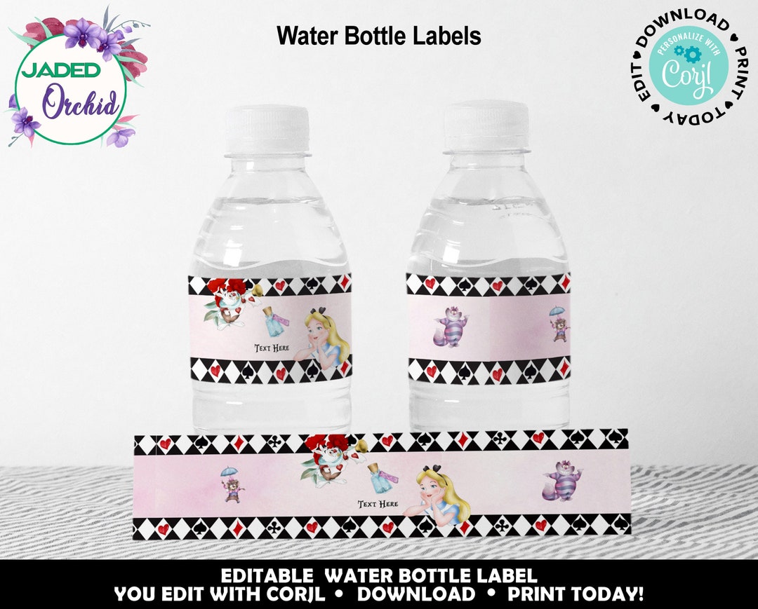 Alice in Wonderland Water Bottle Label, Mad Hatter Tea Party Water ...