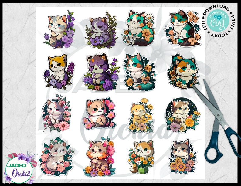 Printable Cute Kittens Print and Cut Digital PNG Sticker - Etsy
