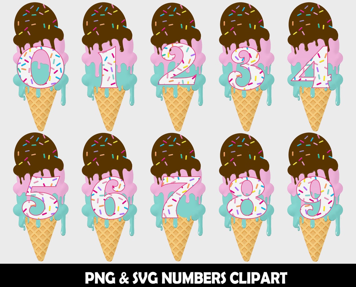 Ice Cream Cone Clipart Ice Cream Birthday Clipart Numbers - Etsy