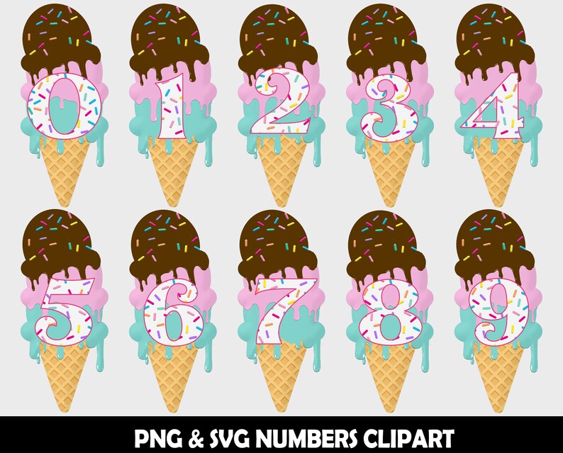 Ice Cream Cone Clipart Ice Cream Birthday Clipart Numbers - Etsy