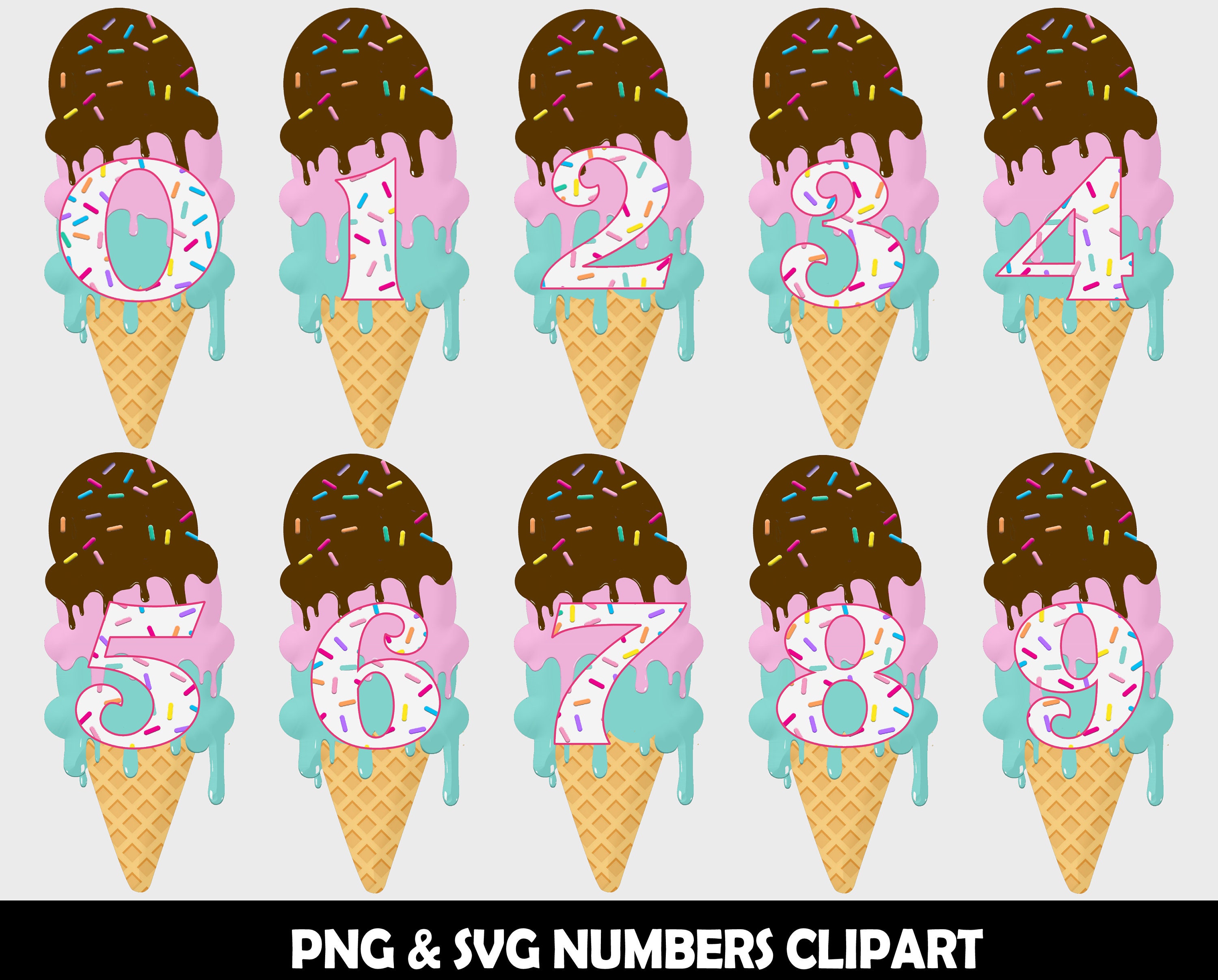 Ice Cream Cone Clipart Numbers Ice Cream Birthday Clipart - Etsy