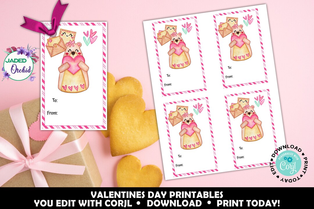 Valentine's Day Cute Bear Candy Grams, Editable Printable, Editable ...