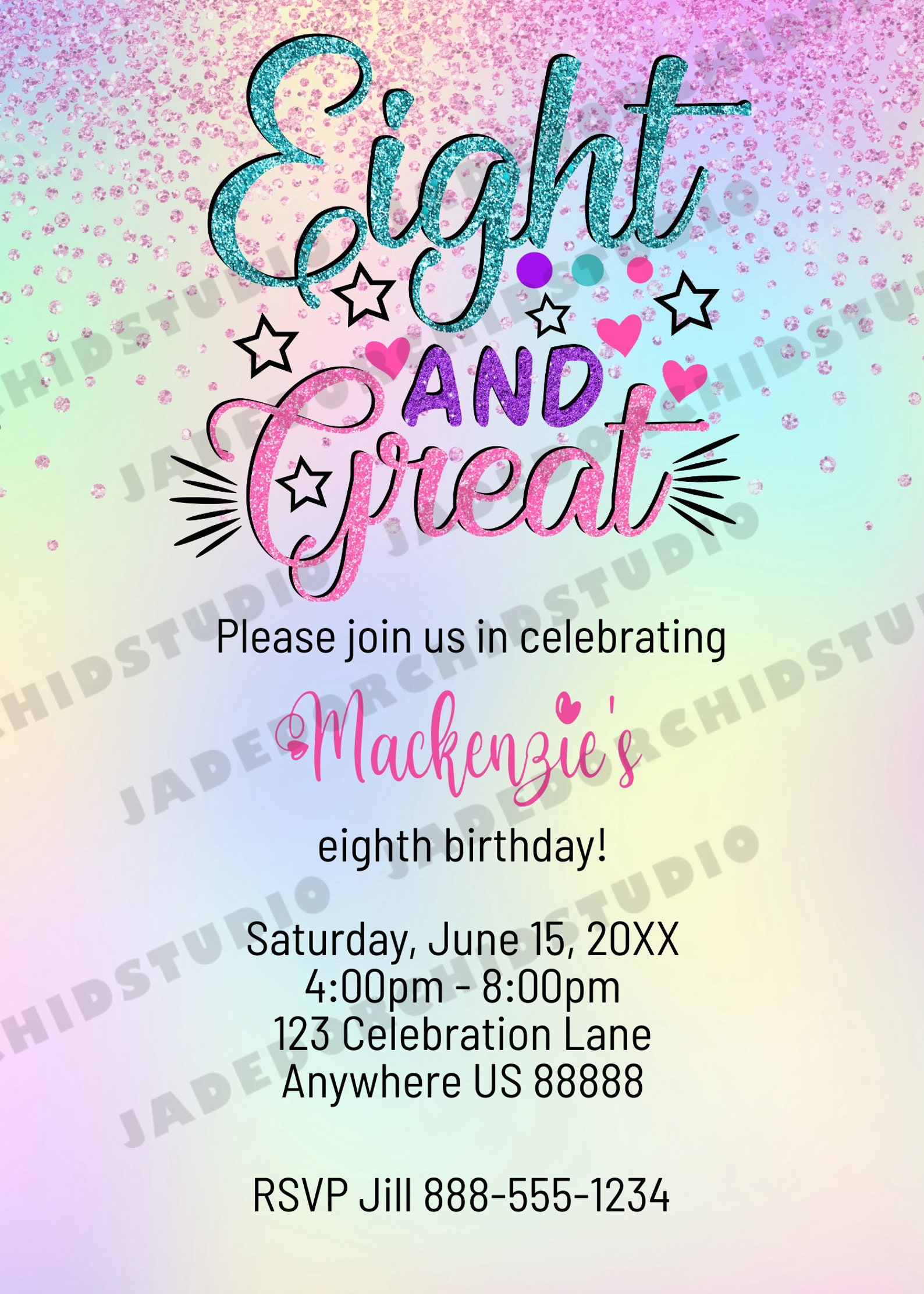 Printable Eighth Birthday Invite 8th Birthday Invitation - Etsy