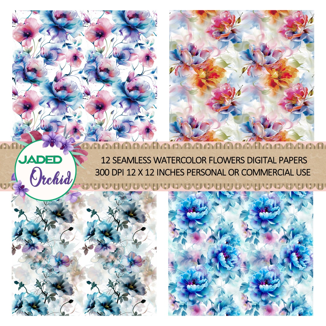 Printable Airbrush Watercolor Floral Background Paper, Flower Digital ...