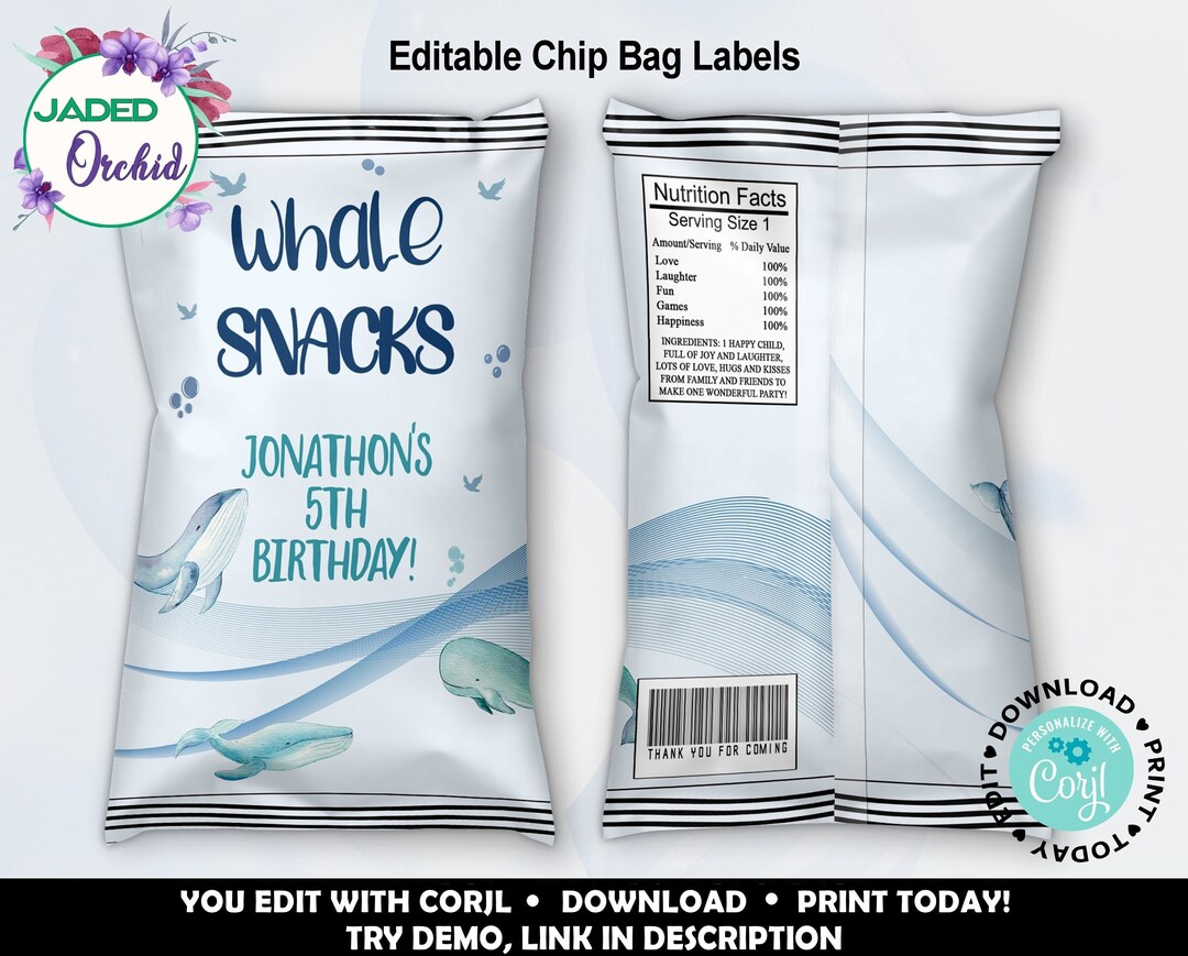 Printable Under the Sea Birthday Chip Bag Label, Whale Label ...