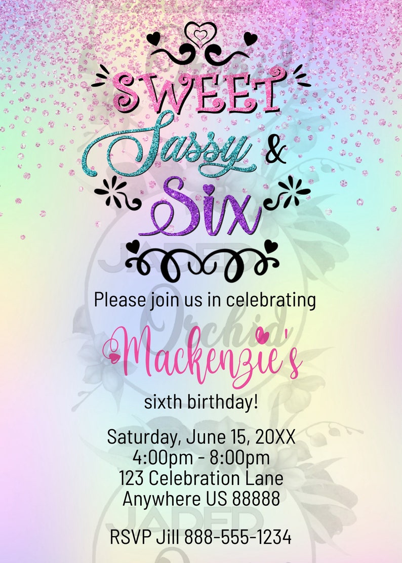 Sweet Sassy And Six Birthday Invitation Printable Sixth Etsy