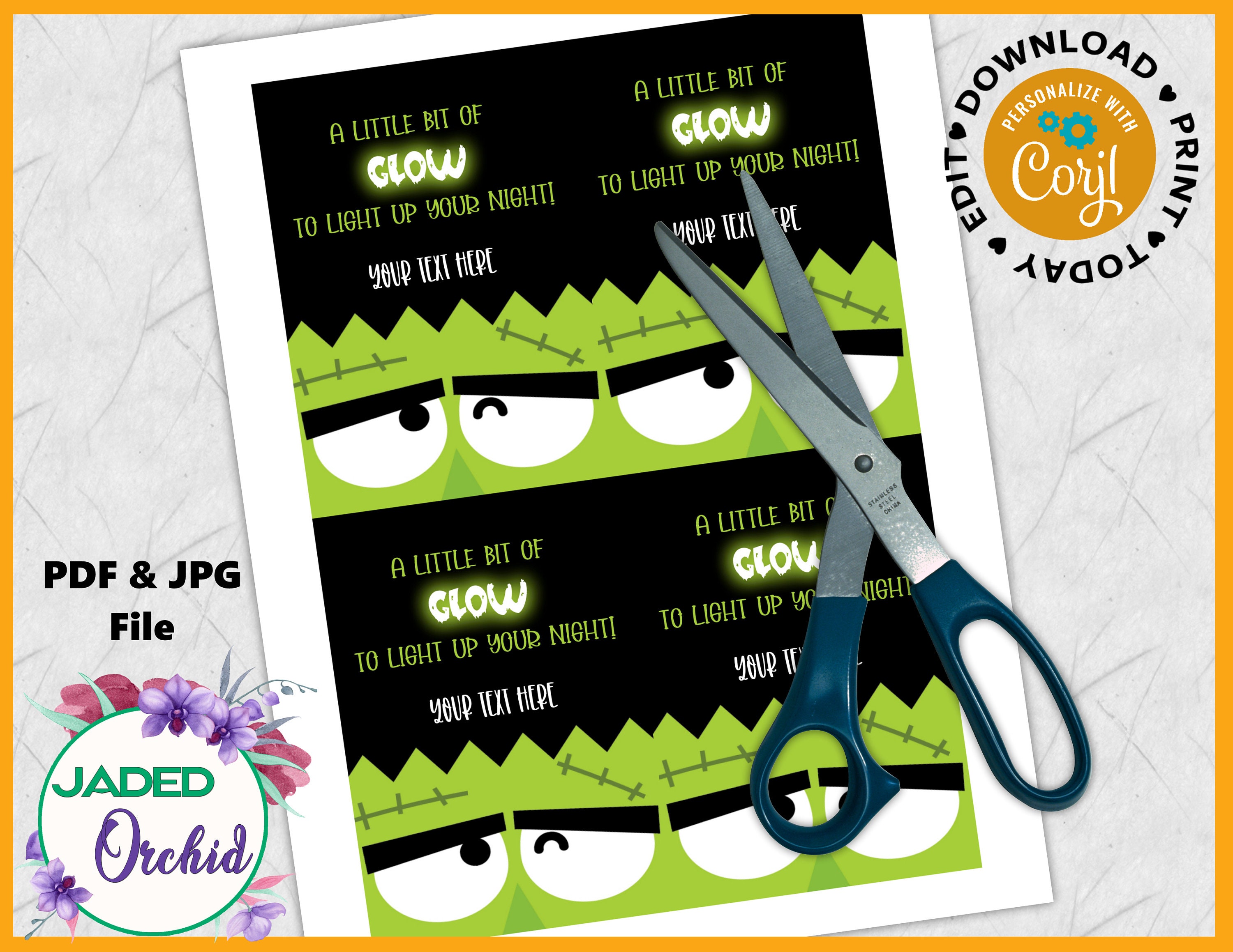 Frankenstein Halloween Glow Sticks Card Halloween Glow Sticks - Etsy