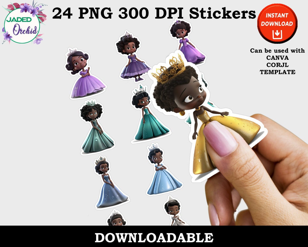 Black Princess Print and Cut Digital PNG Sticker Sheets, African ...