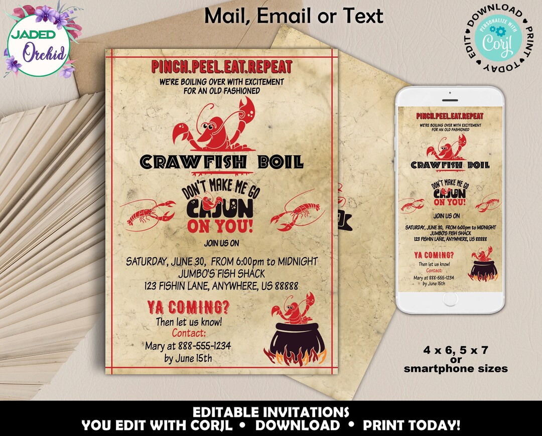 Crawfish Boil Party Invitation, Printable Crawfish Boil Invitation ...