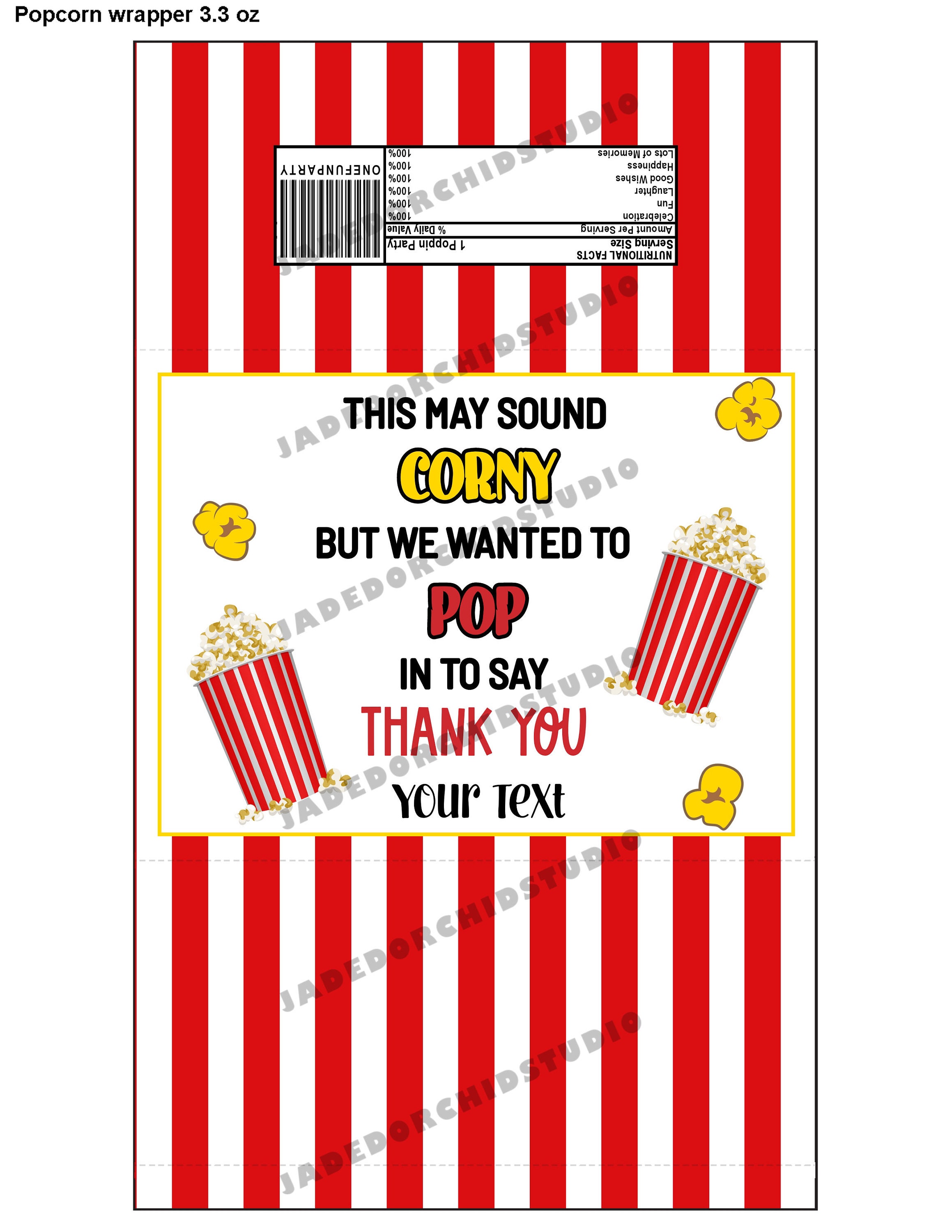 Printable Thank You Popcorn Wrapper Template Popcorn Wrapper | Etsy