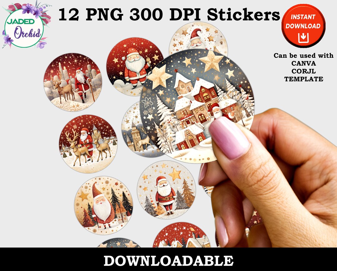 Printable Christmas Santa Stickers, Snow Scenes Stickers, Digital PNG ...