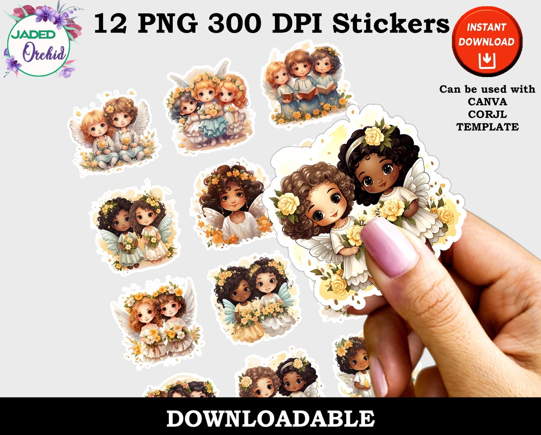 Angel Stickers, Cute Angel Print and Cut Digital PNG Sticker Sheets, 12 ...