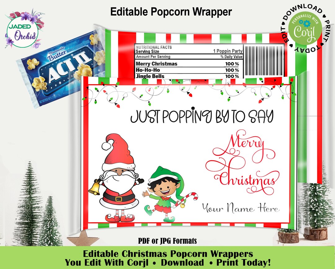Dark Skin Santa Popcorn Wrapper Party Favor, Christmas Popcorn Wrapper ...