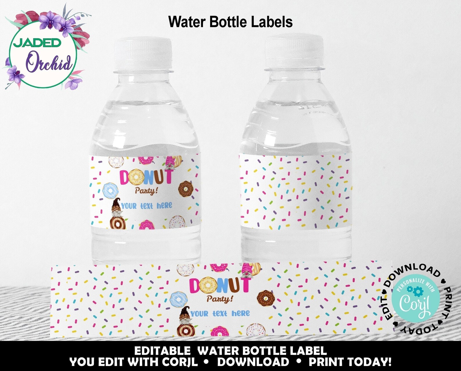 Donut Water Bottle Labels Printable Donut Bottle Label Donut - Etsy
