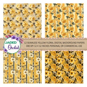 Yellow Floral Paper, Flower Digital Seamless Background Paper, Floral ...