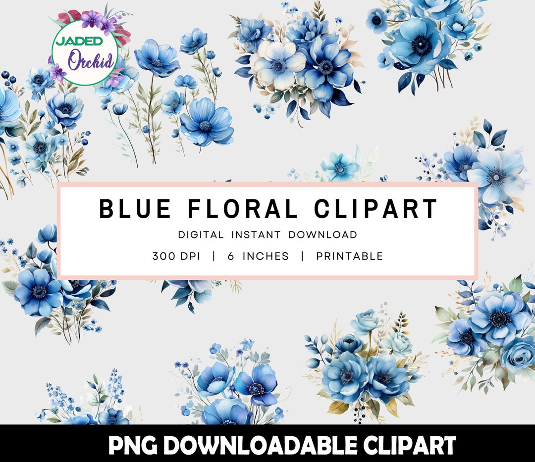 Watercolor Blue Floral Clipart Watercolor Floral Clip Arts - Etsy