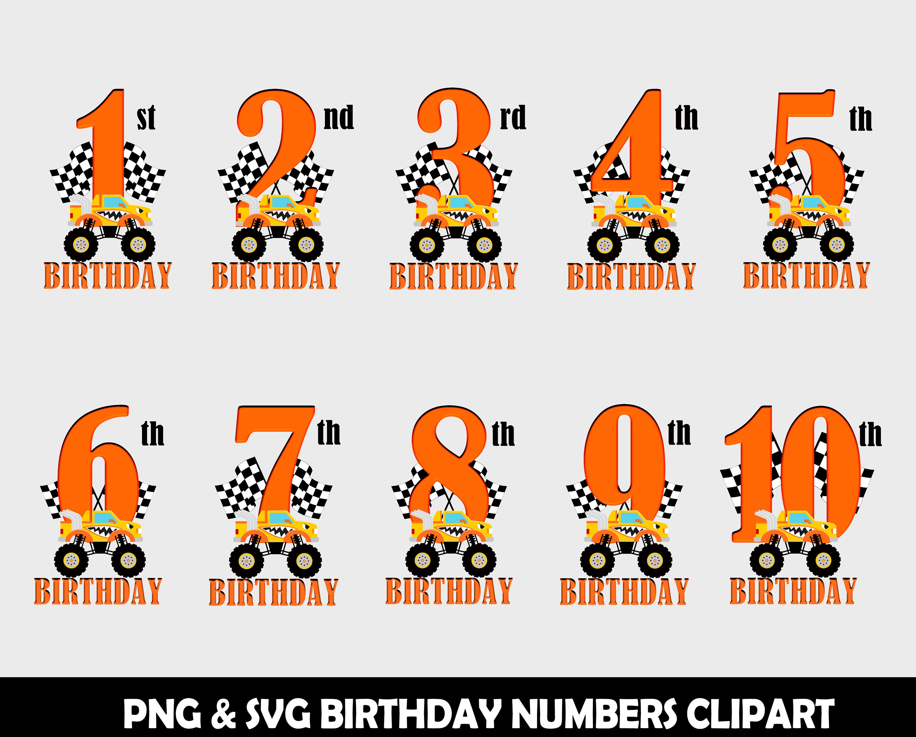 Orange Monster Truck Birthday Numbers Clipart Monster Truck - Etsy