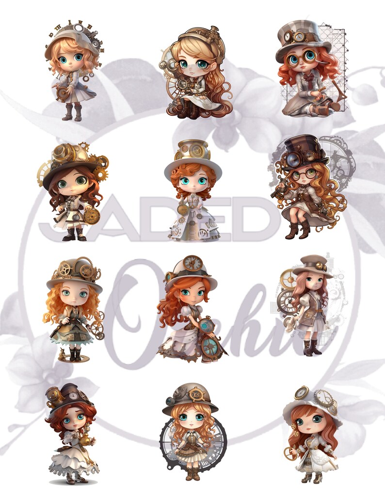 Steampunk Dolls Print and Cut Digital PNG Sticker Sheet 24 - Etsy