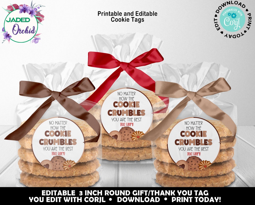Cookie Gift Tag, Thank You Cookie Tag, Cookie Crumbles Tag, Editable ...