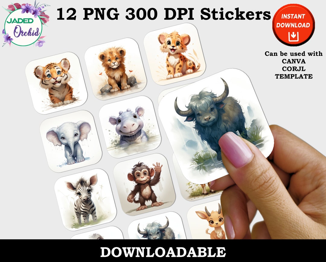 Printable Adorable Anime Safari Animal Stickers - Digital PNG Set for ...