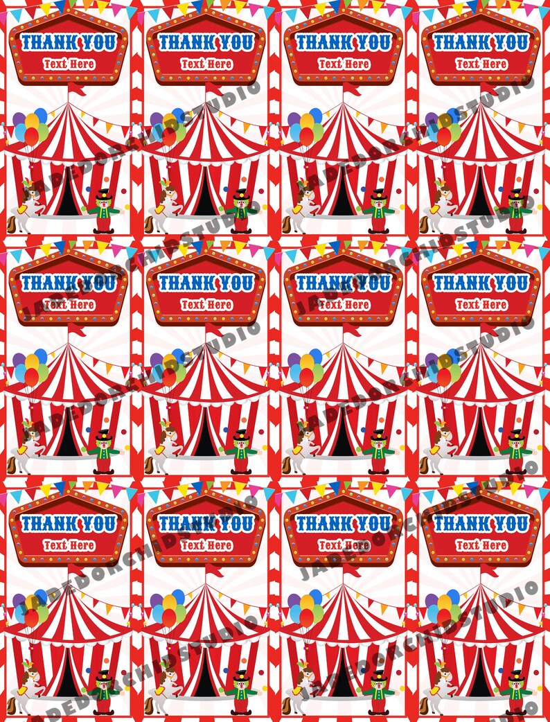 Printable Carnival Birthday Party Gift Tags Circus Themed | Etsy