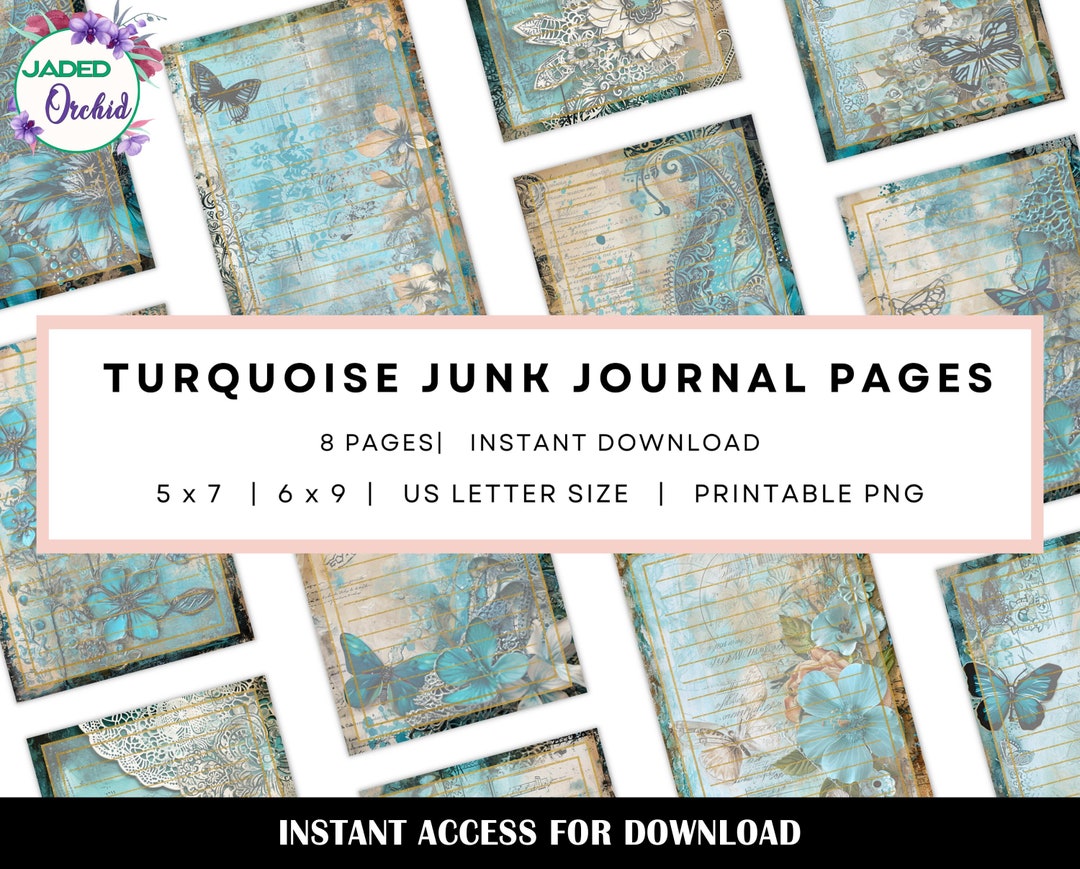 Vintage Turquoise Journal Page, Teal Junk Journal Paper, Stationary ...