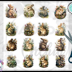 Printable Cute Bunny Rabbit Print and Cut Digital PNG Sticker Sheets ...