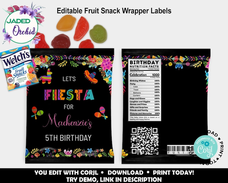 Fiesta Birthday Party Fruit Snack Wrapper Printable Fiesta - Etsy