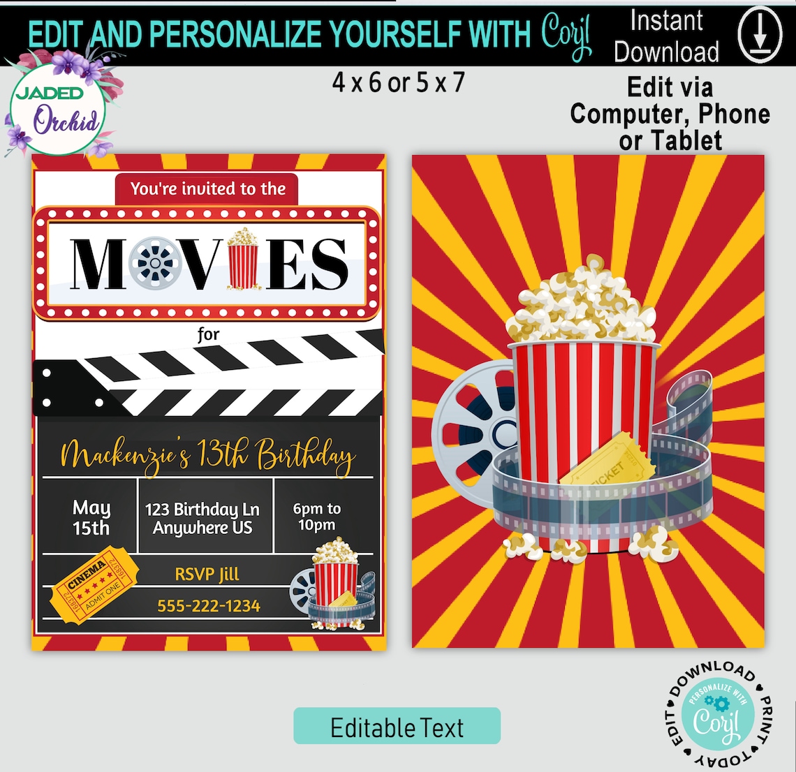 Printable Movie Birthday Invitation Movie Night Birthday | Etsy