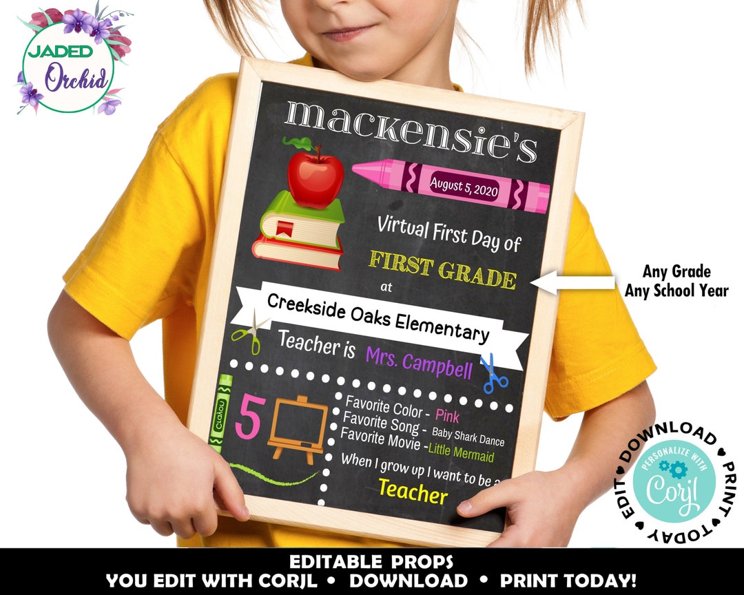 EDITABLE Virtual Back to School Photo Prop Chalkboard Back to School ...