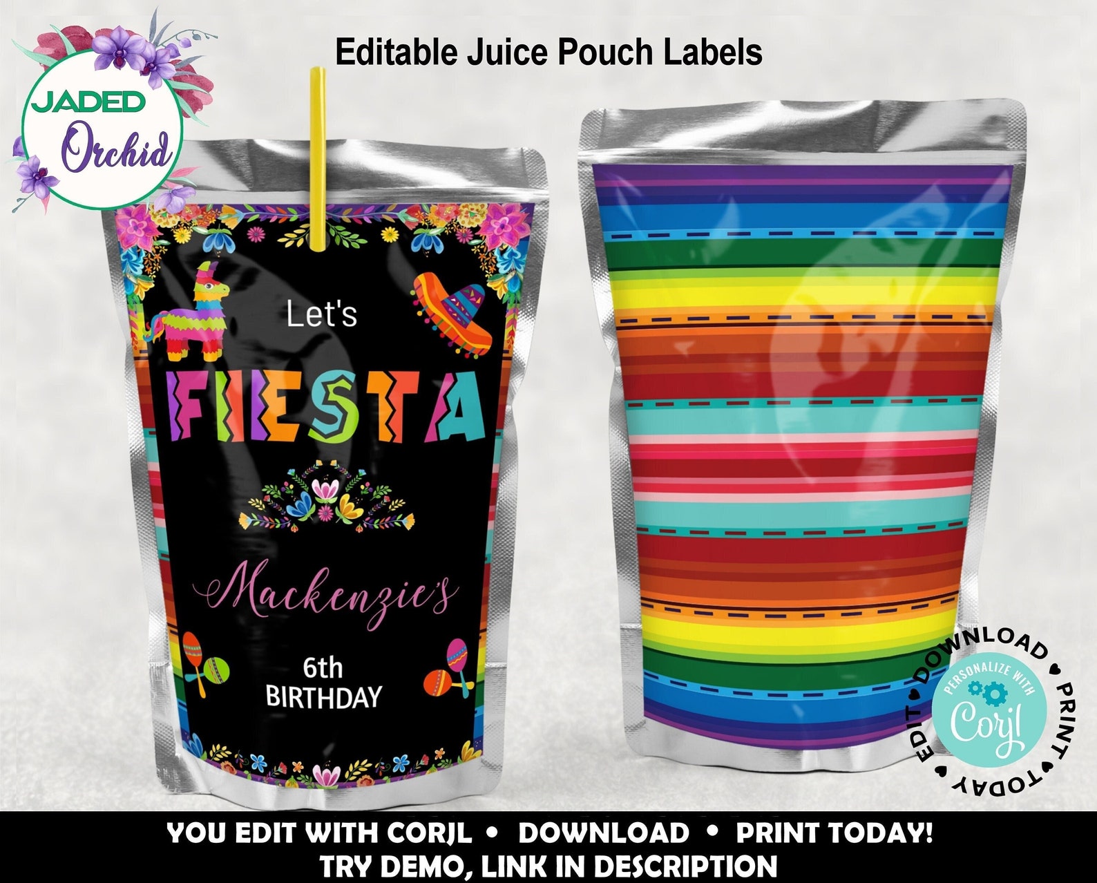 Printable Fiesta Birthday Juice Label Fiesta Birthday Party - Etsy
