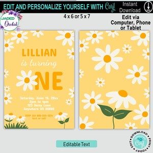 Editable Daisy First Birthday Invitation, Retro Daisy Birthday Invite ...