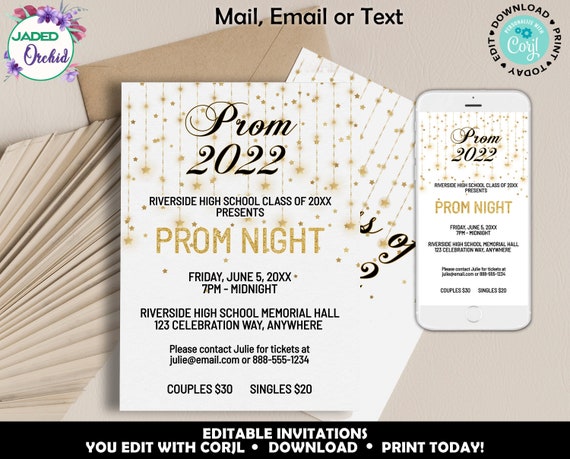 Printable White Prom Invitation Prom Invite Senior Prom | Etsy