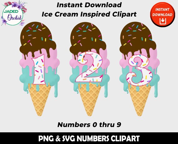 Ice Cream Cone Clipart Numbers Ice Cream Birthday Clipart - Etsy