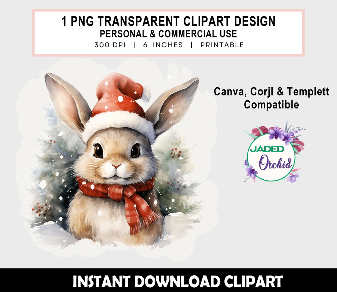 Watercolor Christmas Rabbit Clipart, Cute Bunny Clipart, Cute Rabbit ...